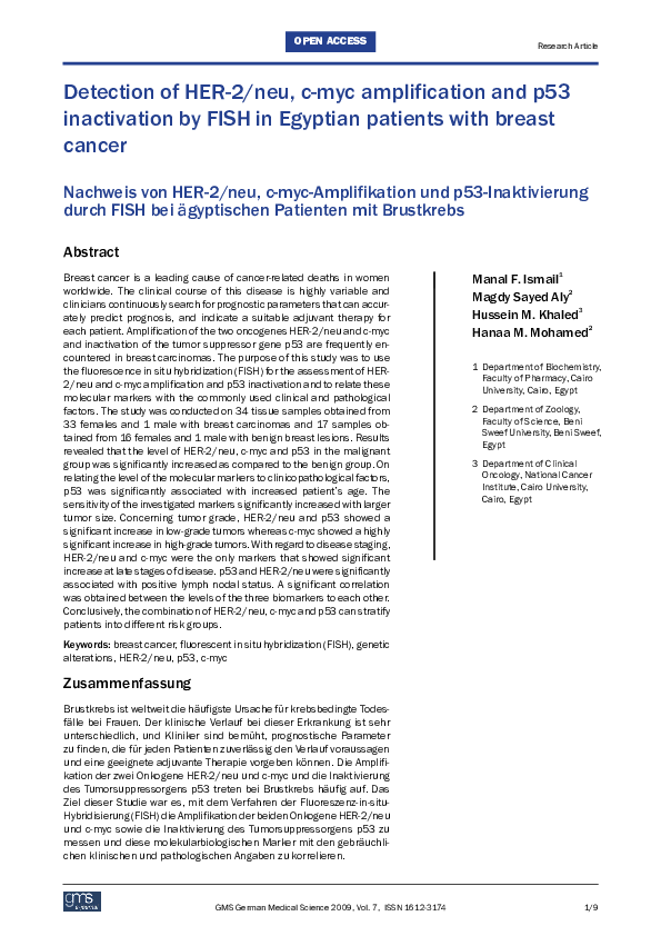 (PDF) Detection of HER-2/neu, c-myc amplification and p53 inactivation ...