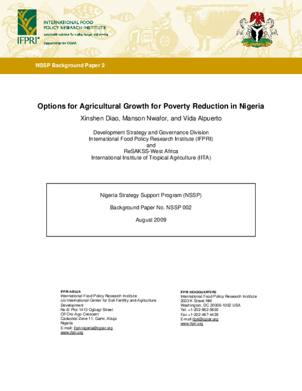 Pdf Options For Agricultural Growth For Poverty Reduction In Nigeria 2629