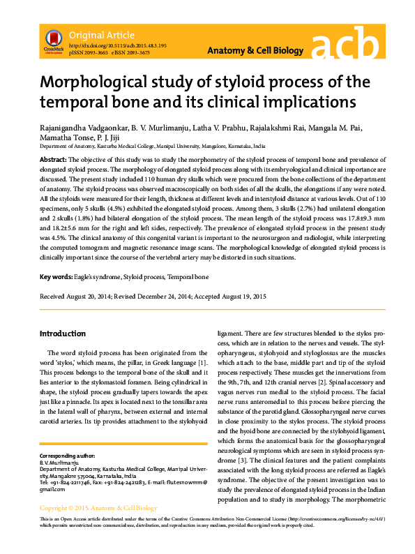 (PDF) Morphological study of styloid process of the temporal bone and ...