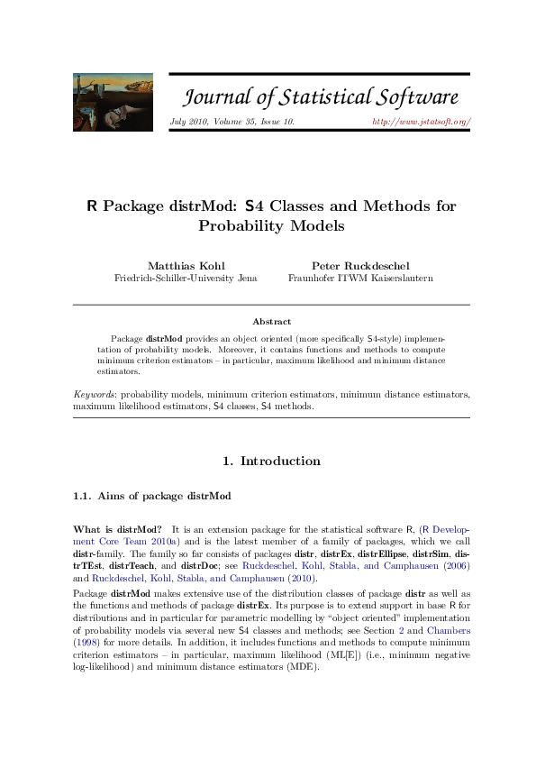 (PDF) R package distrMod: Object-Oriented Implementation of Probability Models