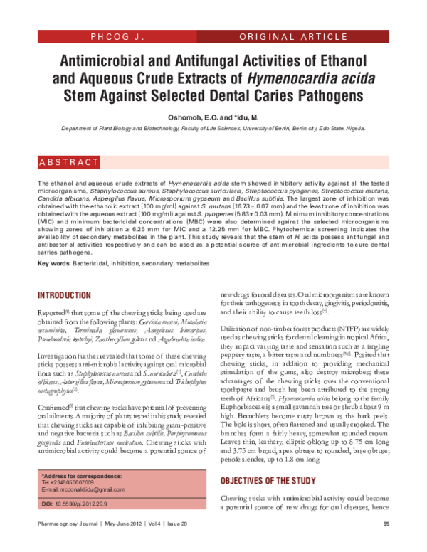 (PDF) Antimicrobial and Antifungal Activities of Ethanol and Aqueous Crude Extracts of ...