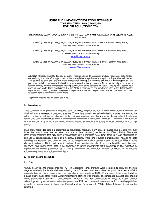 Pdf Using The Linear Interpolation Technique To Estimate Missing Values For Air Pollution Data