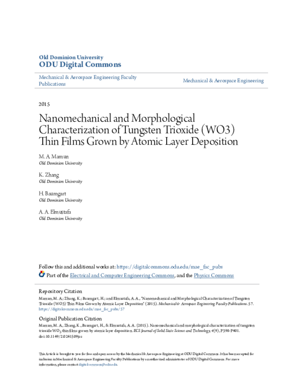 (PDF) Nanomechanical and Morphological Characterization of Tungsten ...