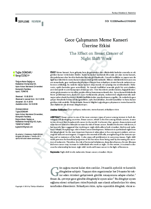 (PDF) The Effect on Breast Cancer of Night Shift Work