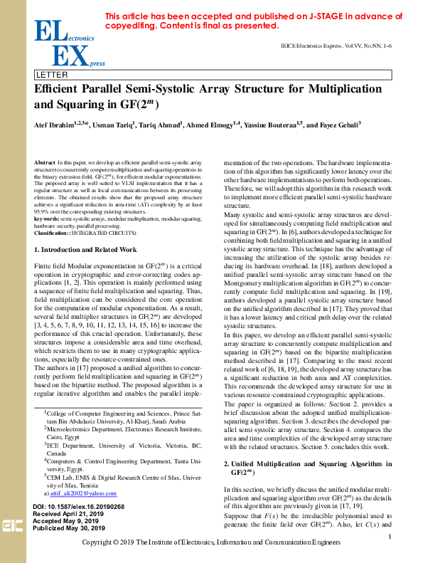 (PDF) Efficient Parallel Semi-Systolic Array Structure for ...