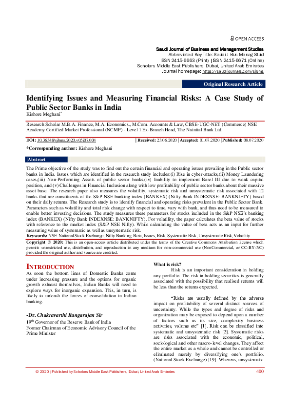 (PDF) Identifying Issues and Measuring Financial Risks: A Case Study of ...