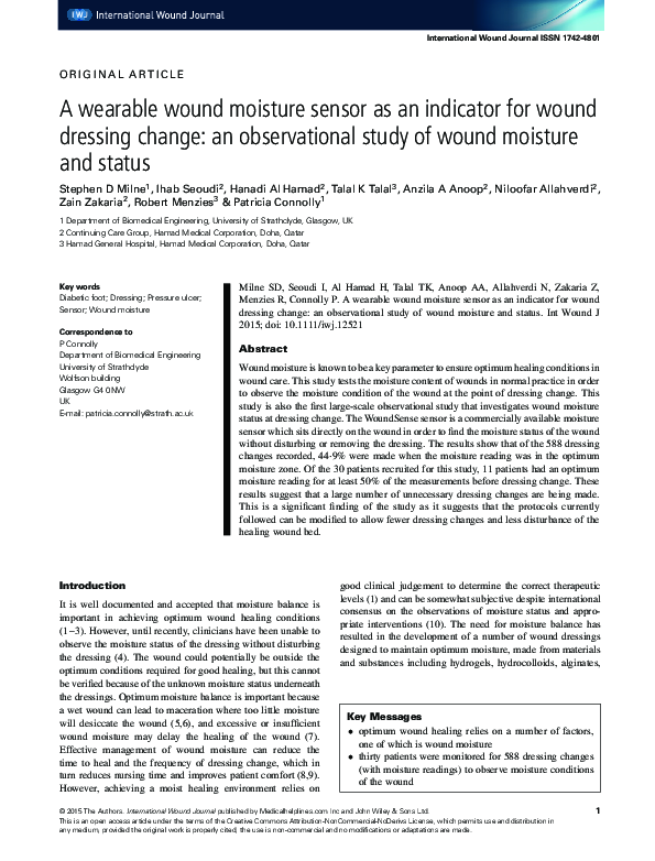 (PDF) A wearable wound moisture sensor as an indicator for wound ...