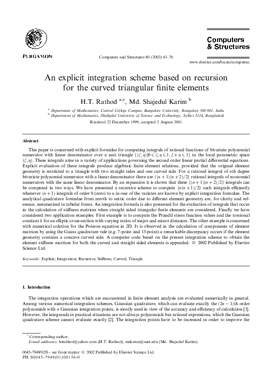 Pdf An Explicit Integration Scheme Based On Recursion For The Curved