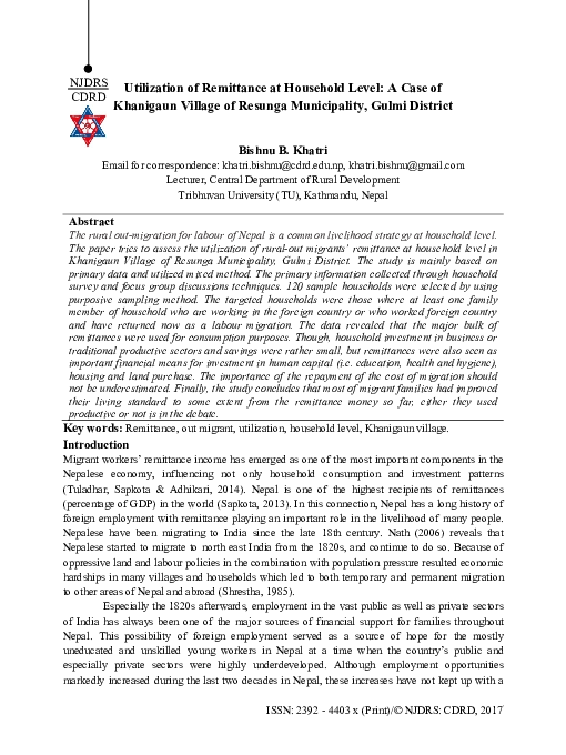 (PDF) Utilization of Remittance at Household Level: A Case of Khanigaun ...