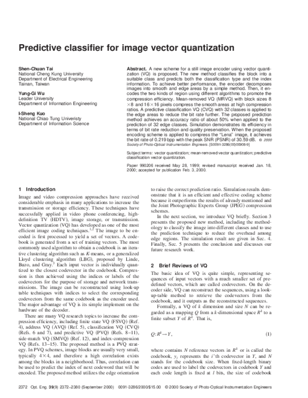 (PDF) Predictive classifier for image vector quantization