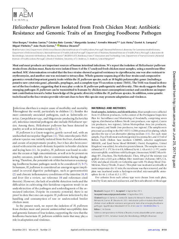 (PDF) Helicobacter pullorum isolated from fresh chicken meat ...