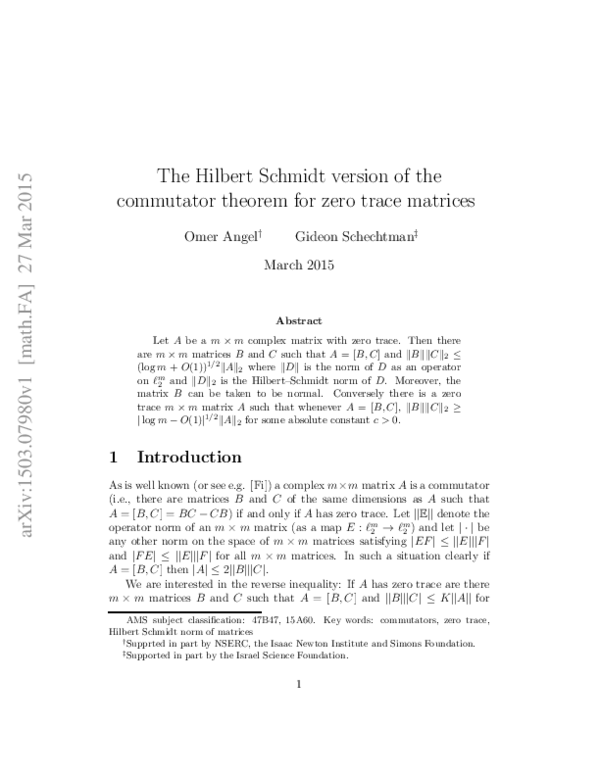 (PDF) The Hilbert–Schmidt version of the commutator theorem for zero trace matrices | G ...