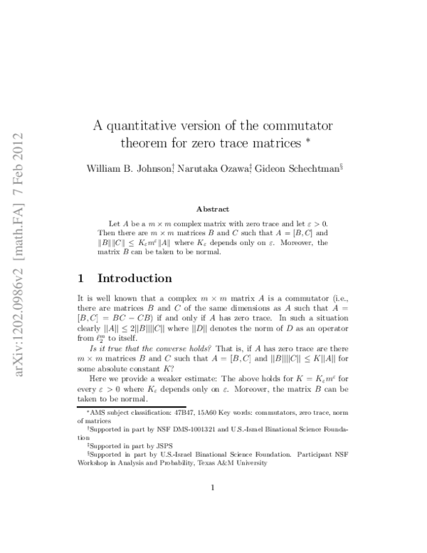 (PDF) A quantitative version of the commutator theorem for zero trace matrices