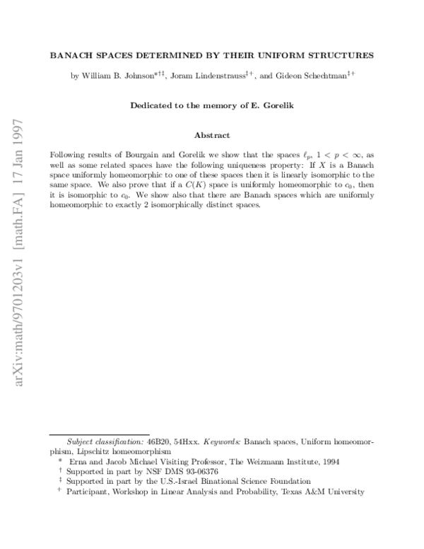Pdf Banach Spaces Determined By Their Uniform Structures