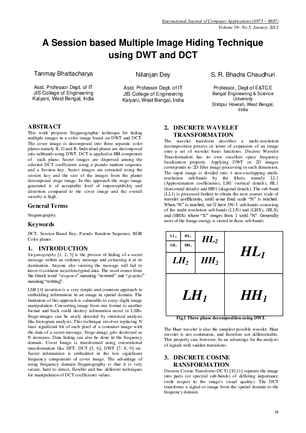 (PDF) A Session Based Multiple Image Hiding Technique using DWT and DCT