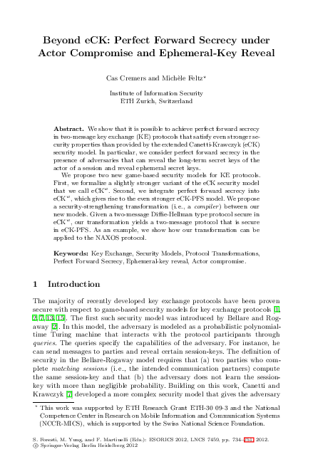 (PDF) Beyond eCK: Perfect Forward Secrecy under Actor Compromise and ...