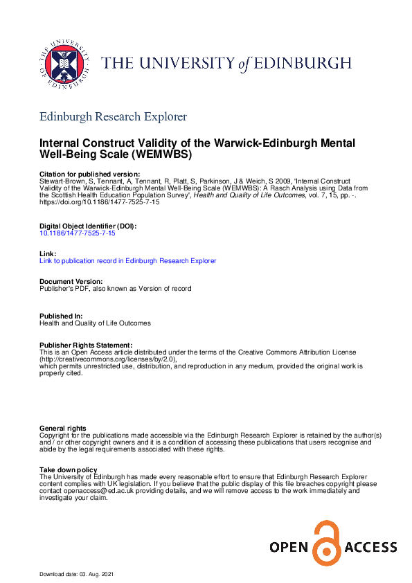 (PDF) Internal construct validity of the Warwick-Edinburgh Mental Well ...