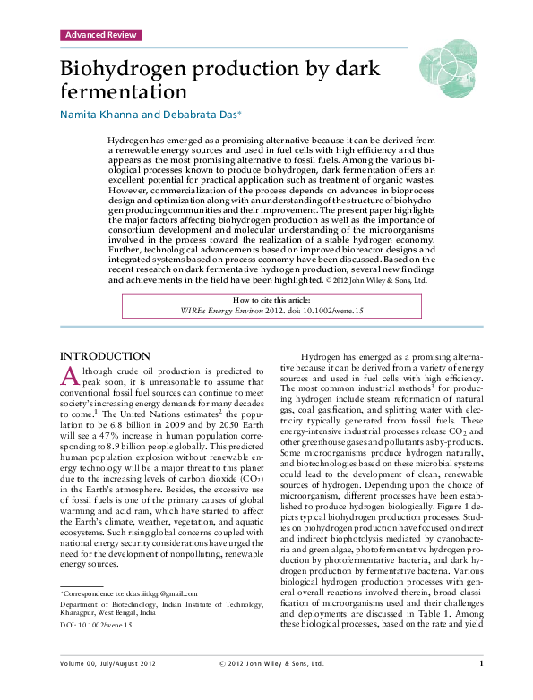 (PDF) Biohydrogen production by dark fermentation