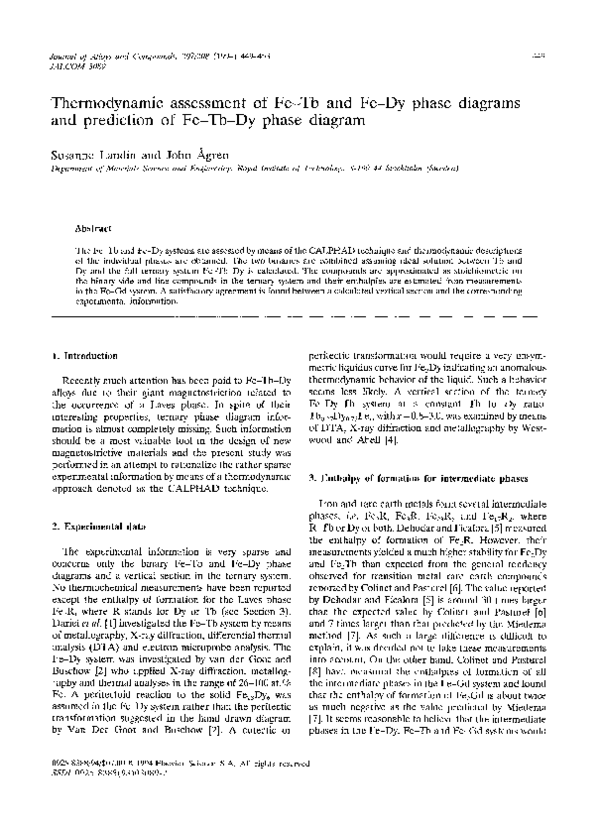 (PDF) Thermodynamic assessment of Fe Tb and Fe Dy phase diagrams and prediction of Fe Tb Dy ...