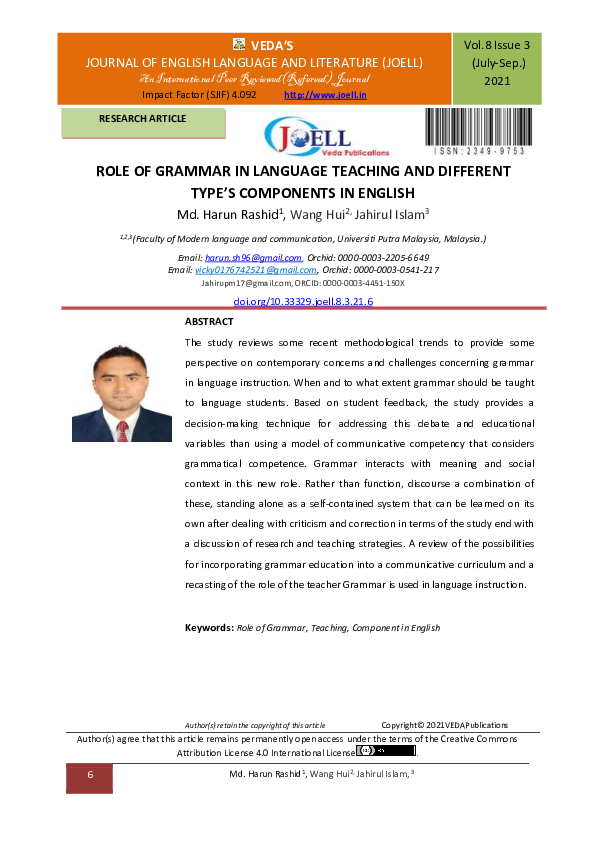 (PDF) ROLE OF GRAMMAR IN LANGUAGE TEACHING AND DIFFERENT TYPE'S ...