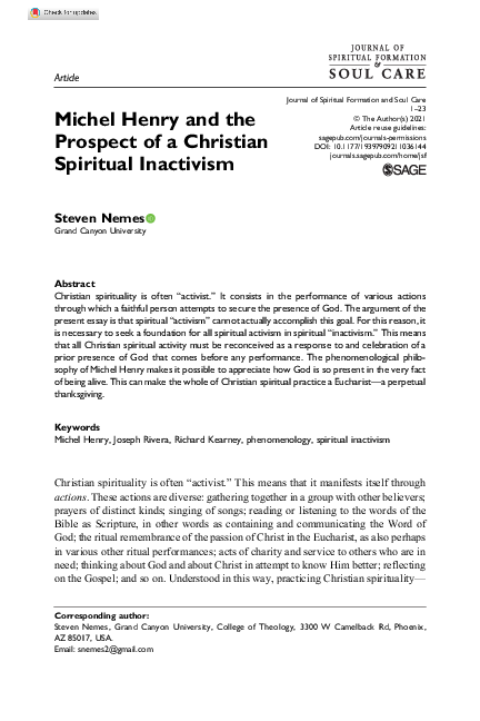 (PDF) Michel Henry and the Prospect of a Christian Spiritual Inactivism
