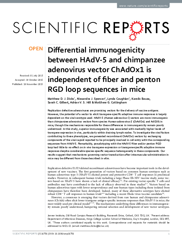 (PDF) Differential immunogenicity between HAdV-5 and chimpanzee ...