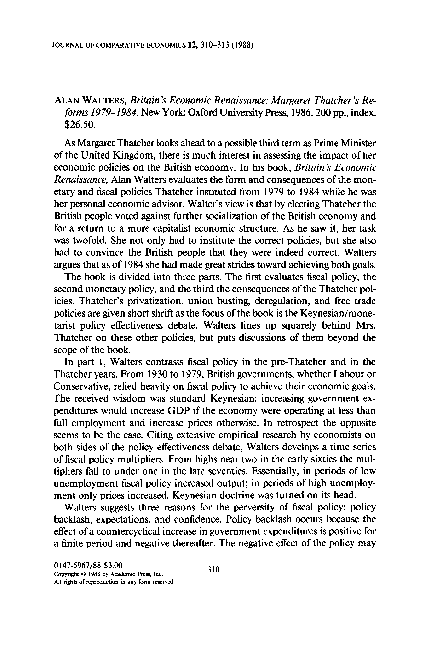 (PDF) Britain's economic renaissance. Margaret Thatcher's reforms 1979–1984