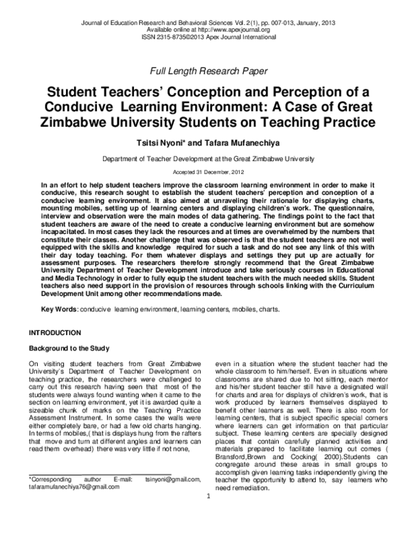 (PDF) Student Teachers’ Conception and Perception of a Conducive ...