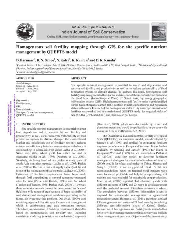 (PDF) Homogeneous soil fertility mapping through GIS for site specific nutrient management by ...