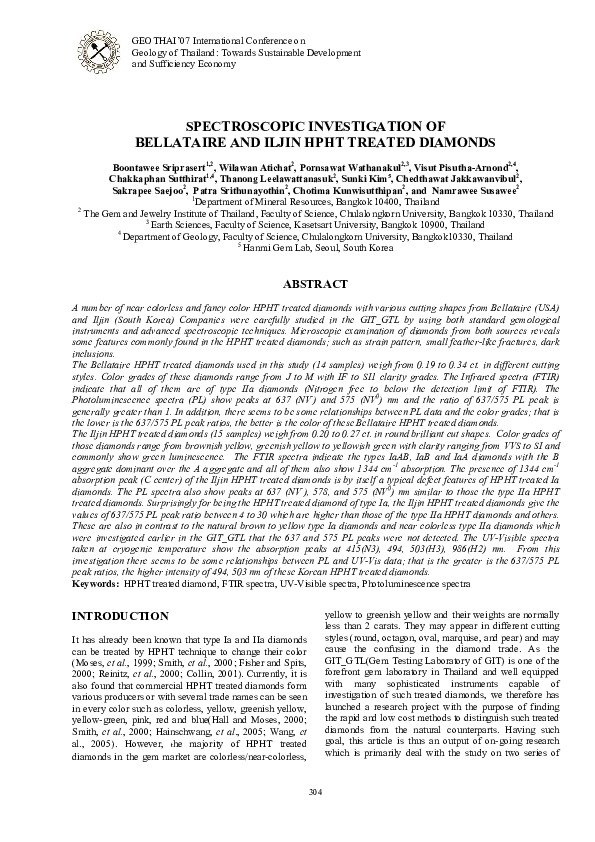 (PDF) Spectroscopic investigation of Bellataire and Iljin HPHT treated ...
