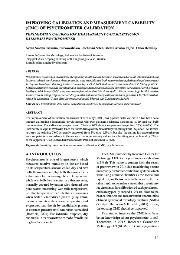(PDF) Improving Calibration and Measurement Capability (CMC) of ...