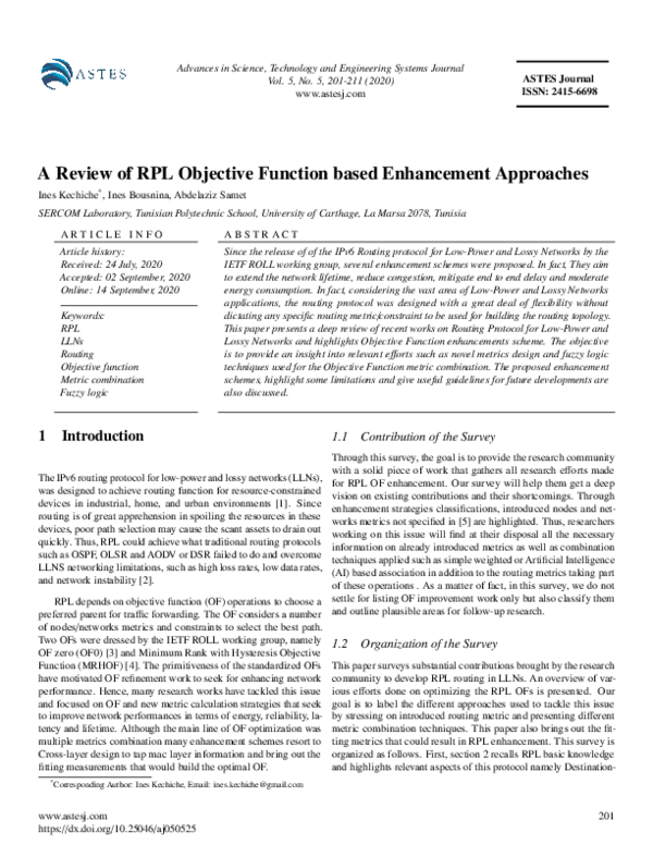 Pdf A Review Of Rpl Objective Function Based Enhancement Approaches