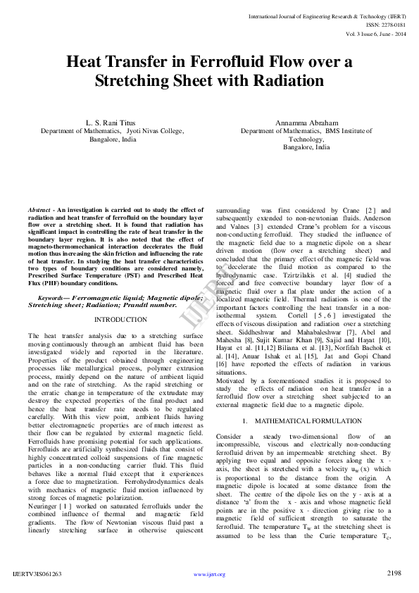 (PDF) Heat Transfer in Ferrofluid Flow over a Stretching Sheet with ...
