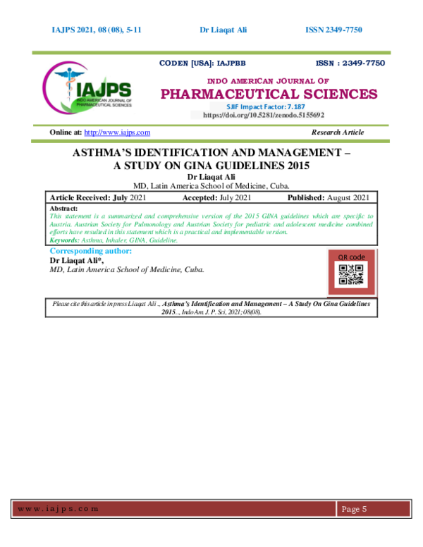 (PDF) ASTHMA'S IDENTIFICATION AND MANAGEMENT -A STUDY ON GINA ...