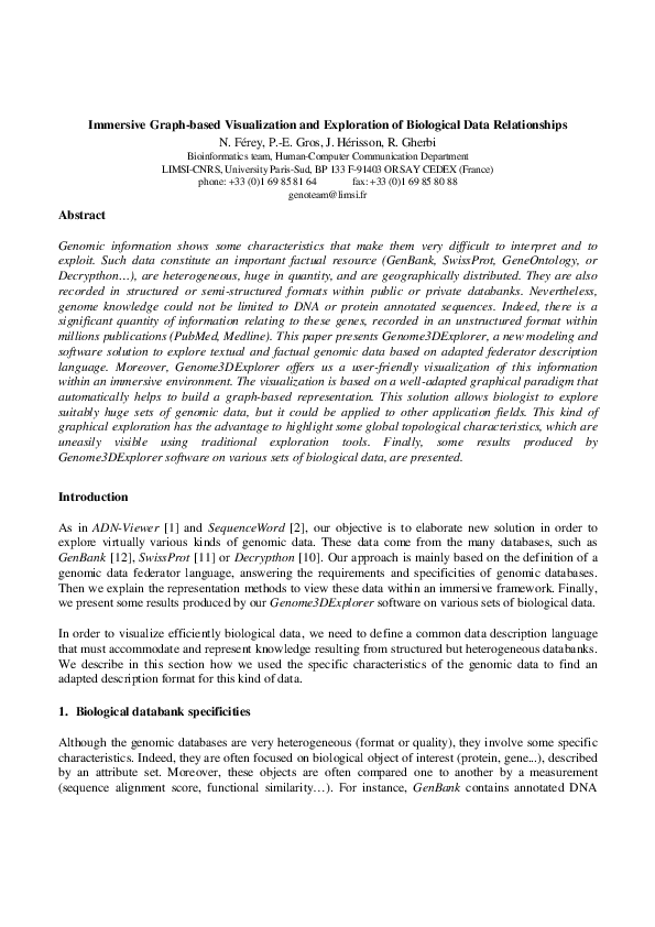 (PDF) Immersive graph-based visualization and exploration of biological data relationships