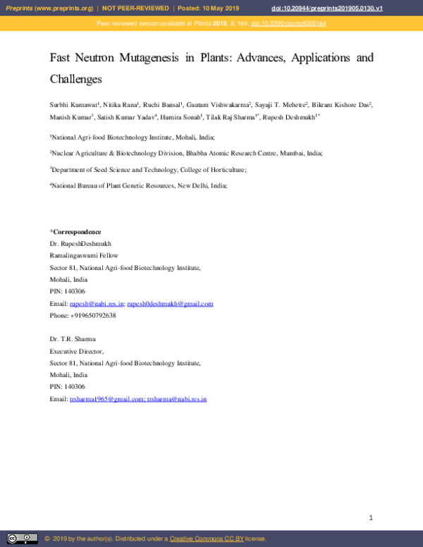 (PDF) Fast Neutron Mutagenesis in Plants: Advances, Applicability and ...
