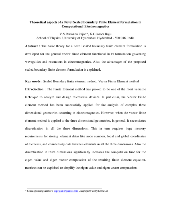 (PDF) A Novel Scaled Boundary Finite Element Method in Computational Electromagnetics