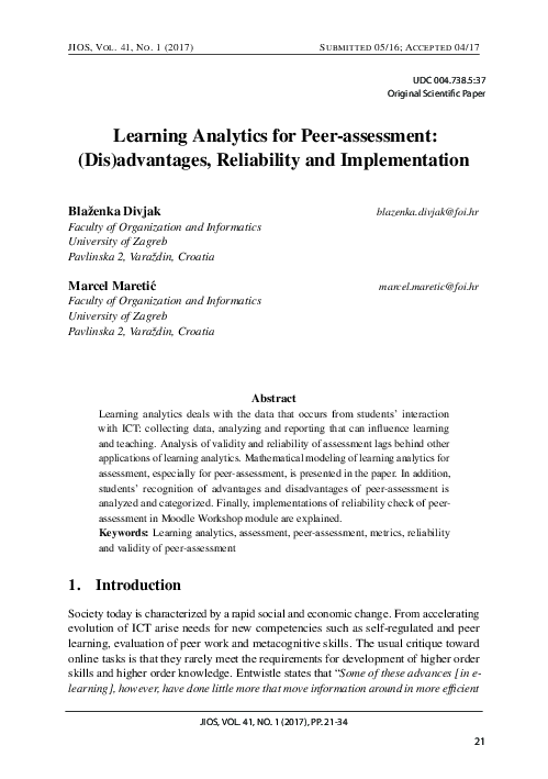 (PDF) Learning Analytics for Peer-assessment