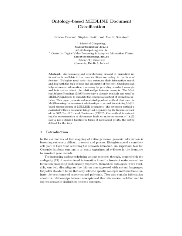 (PDF) Ontology-based MEDLINE document classification (PDF) Ontology-based MEDLINE document classification
