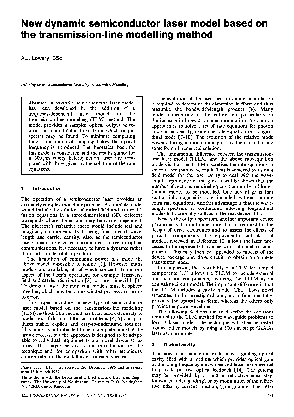 (PDF) New dynamic semiconductor laser model based on the transmission ...