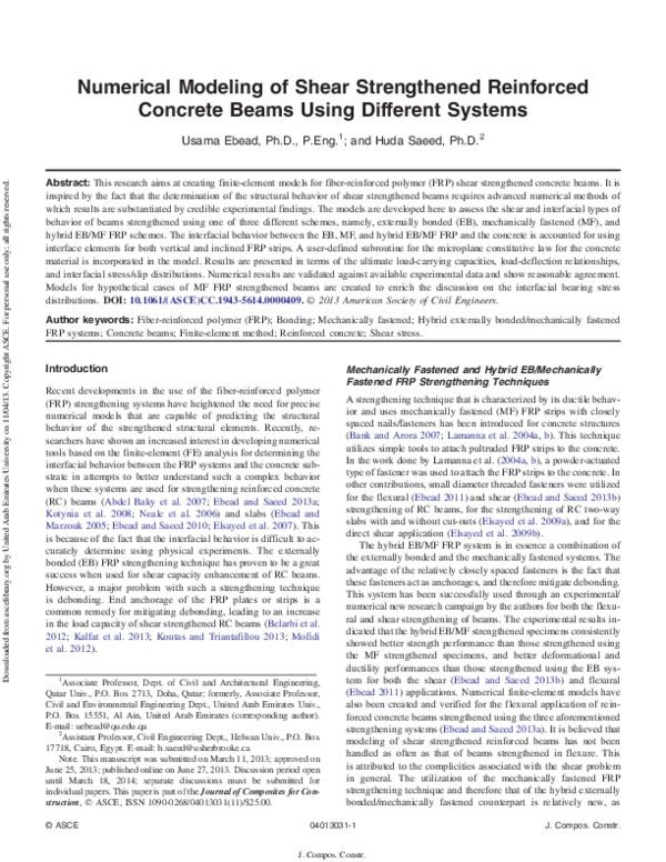 Pdf Numerical Modeling Of Shear Strengthened Reinforced Concrete Beams Using Different Systems