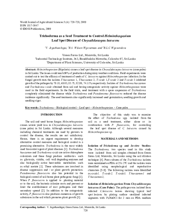 (PDF) Trichoderma as a seed treatment to control Helminthosporium leaf ...