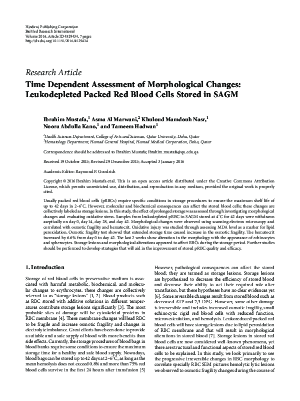 (PDF) Time Dependent Assessment of Morphological Changes: Leukodepleted ...