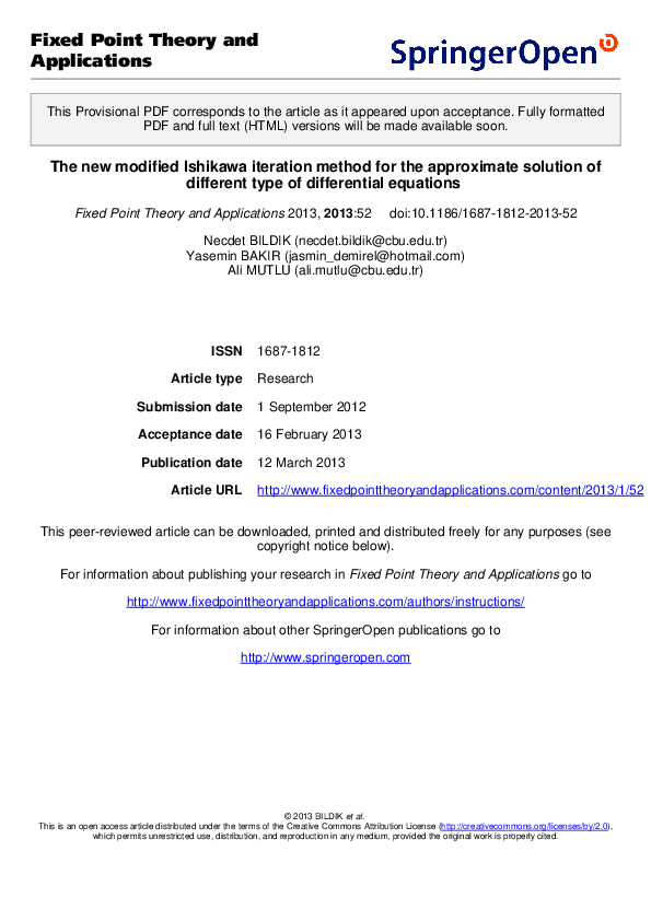 (PDF) The new modified Ishikawa iteration method for the approximate solution of different types ...