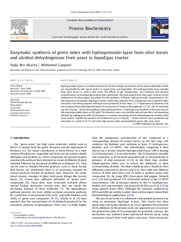 (PDF) Enzymatic synthesis of green notes with hydroperoxide-lyase from ...