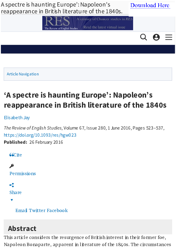 (PDF) ‘A spectre is haunting Europe’: Napoleon’s reappearance in ...