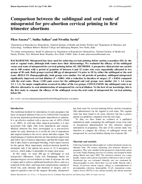 (PDF) Comparison between the sublingual and oral route of misoprostol ...