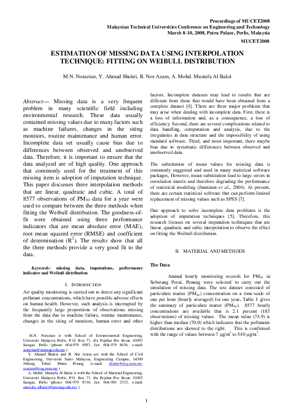 Pdf Estimation Of Missing Data Using Interpolation Technique Fitting 1833