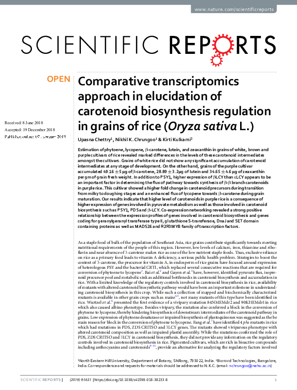 (PDF) Comparative transcriptomics approach in elucidation of carotenoid ...