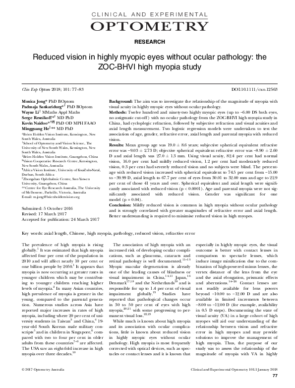 (PDF) Reduced vision in highly myopic eyes without ocular pathology ...